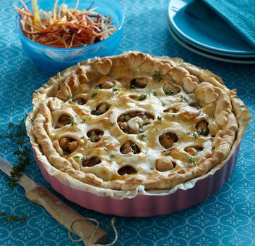 Lækker kyllingepie med østershatte og hytteost | Familie Journal